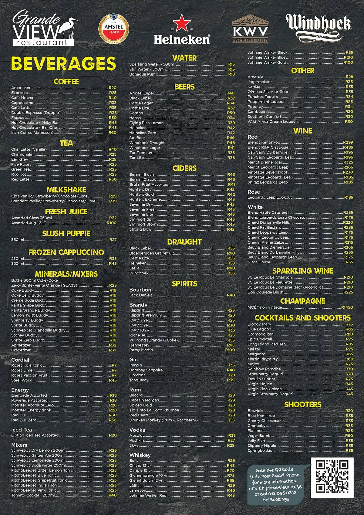 Menu at Grande View Restaurant, Olifantsfontein