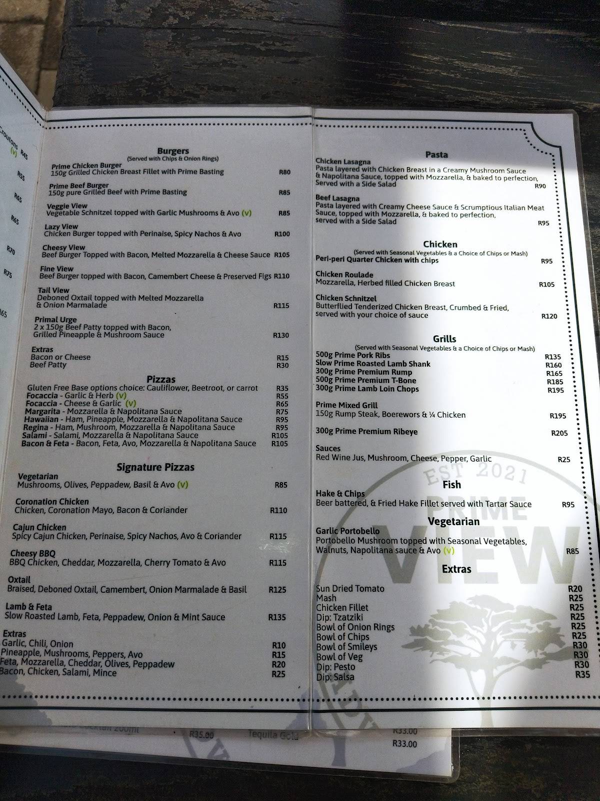Menu at Grande View Restaurant, Olifantsfontein