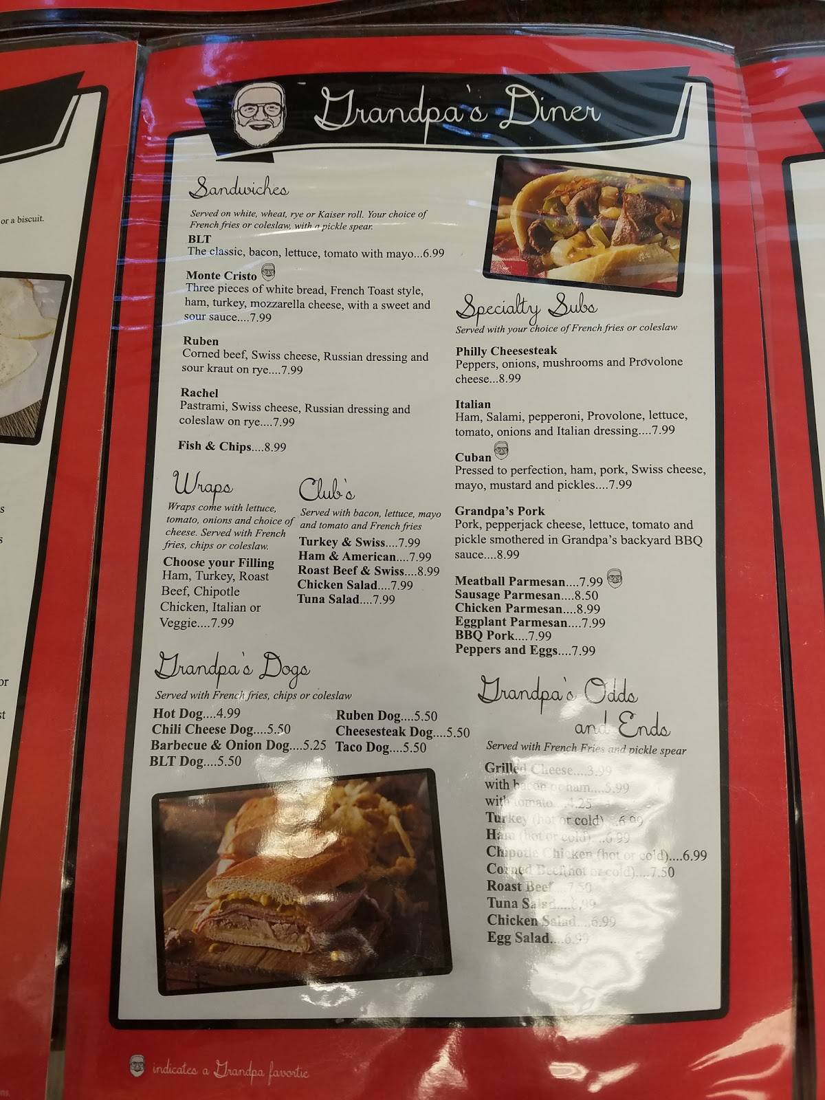 Menu at Grandpa's Diner restaurant, Port St. Lucie