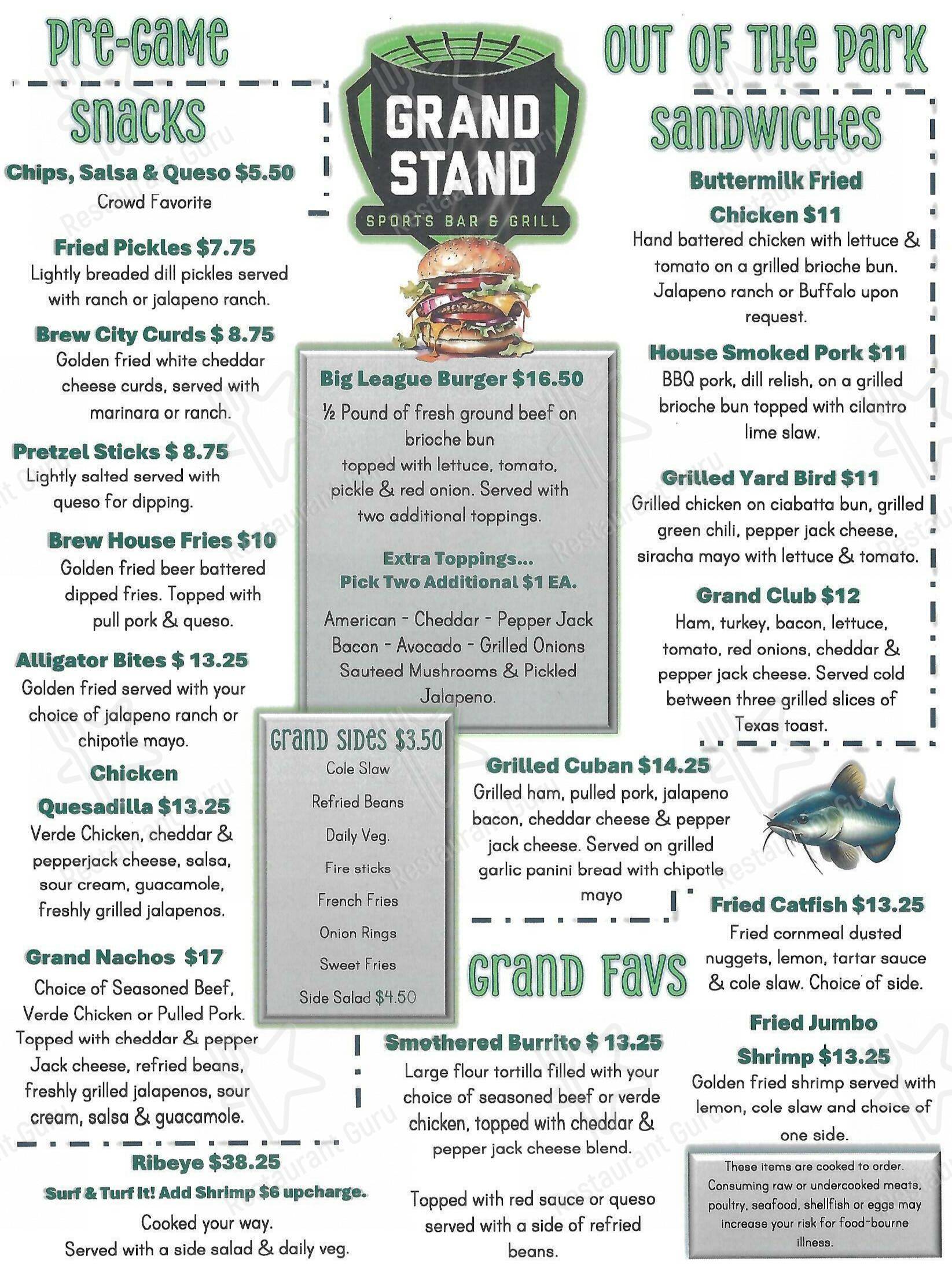 Menu at Grandstand Sports Grille pub & bar, Shawnee, 777 Grand Casino Blvd