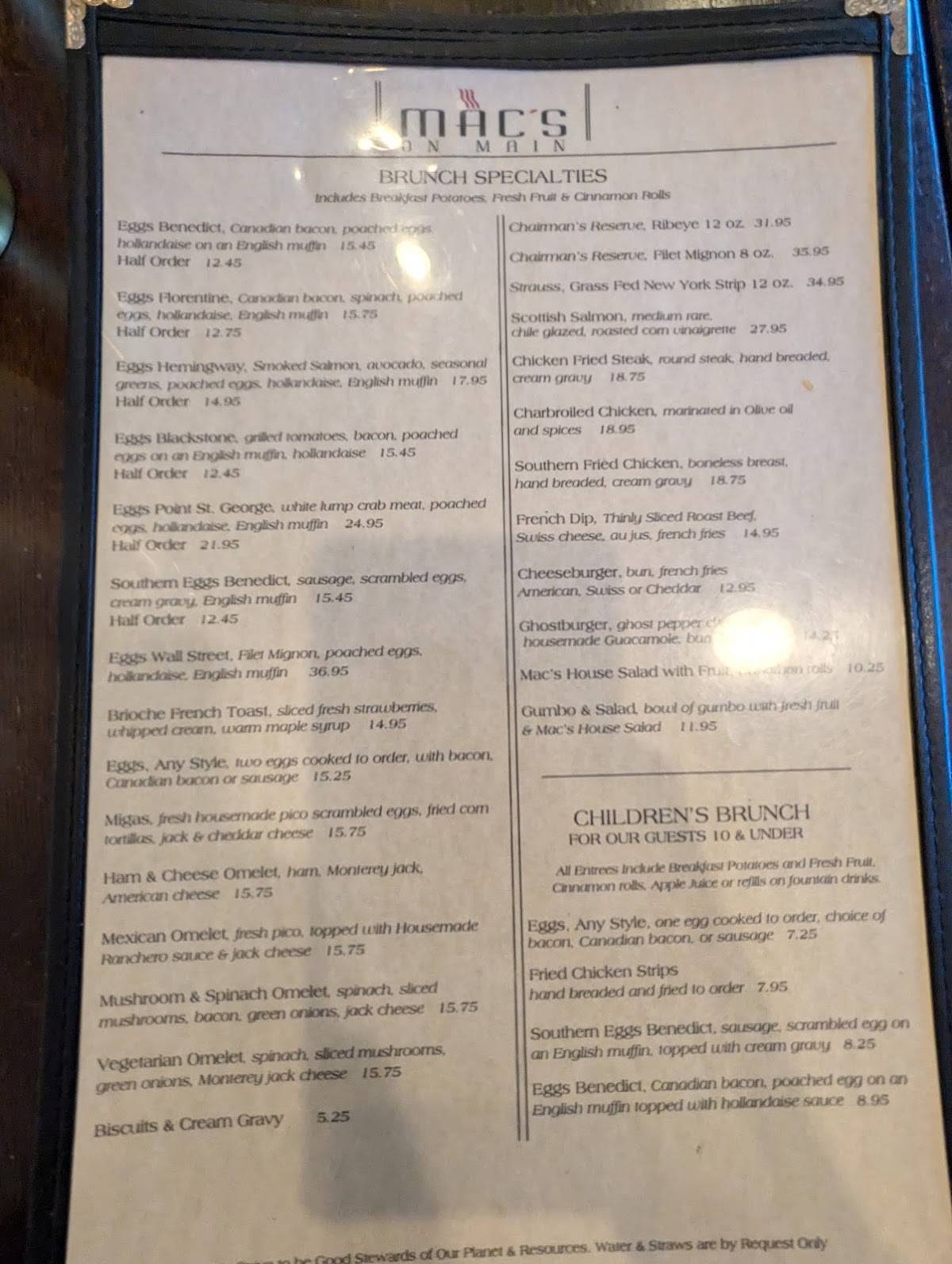 Menu at Mac's On Main steakhouse, Grapevine, 909 S Main St #110