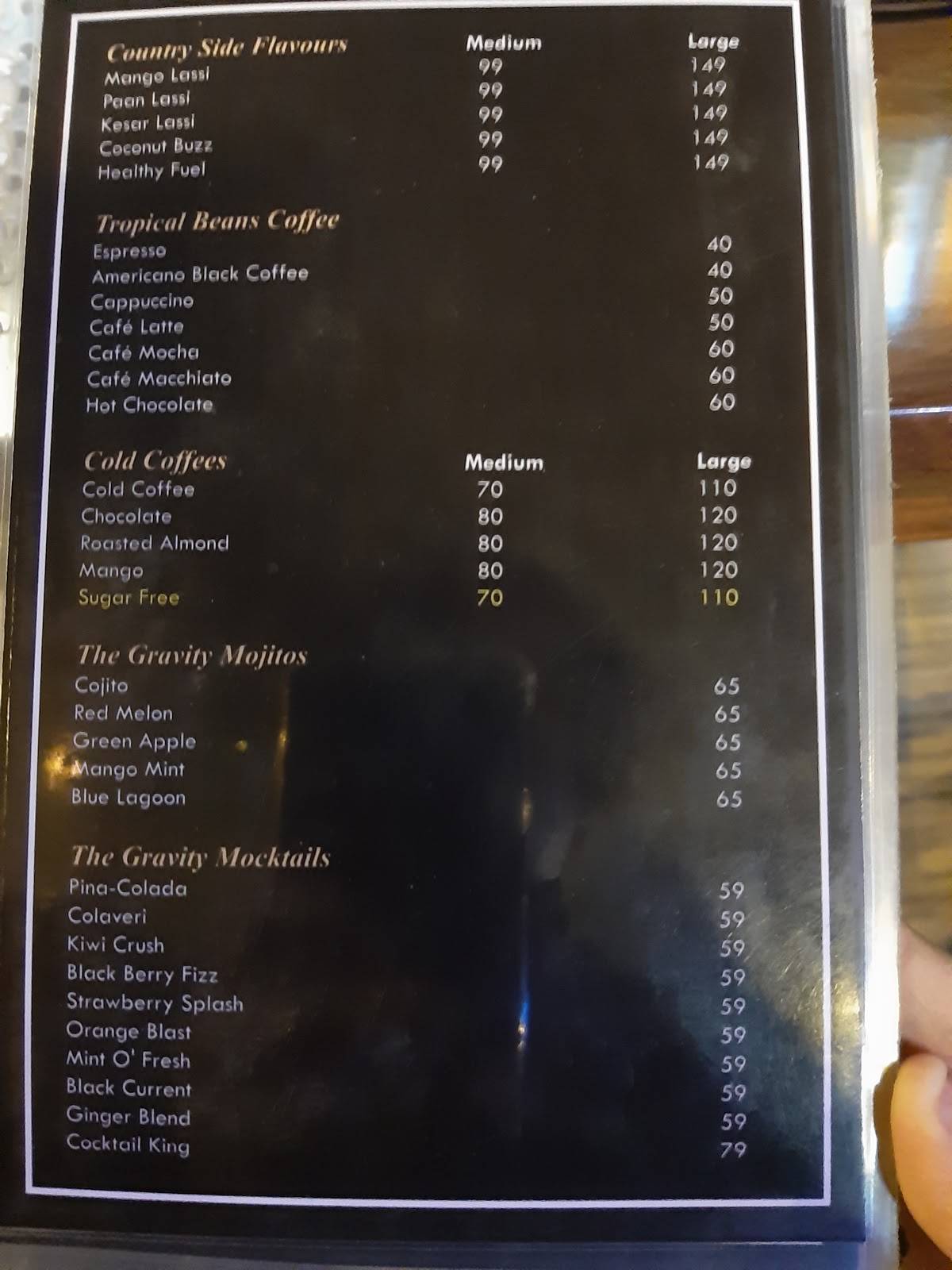 Menu at Gravity Gaming Cafe, Aligarh