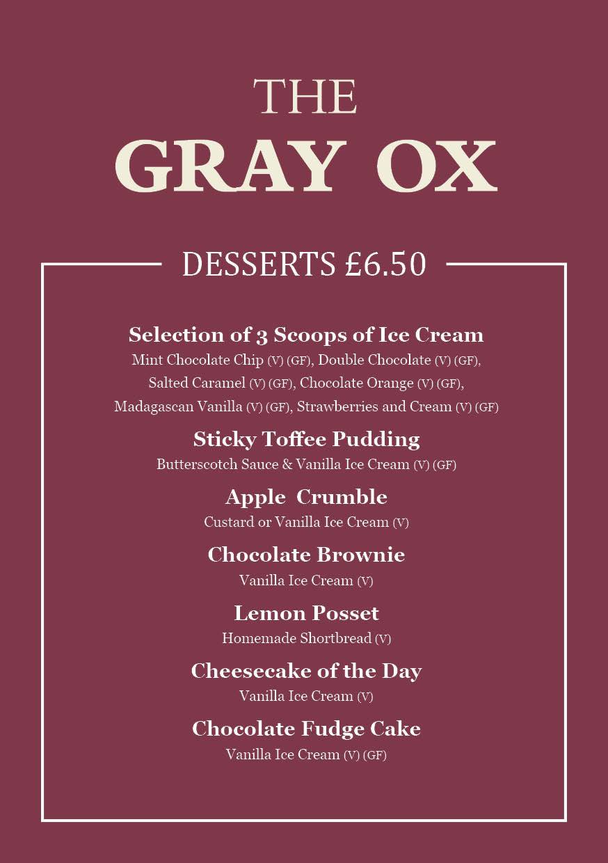 Menu at Gray Ox pub & bar, Liversedge