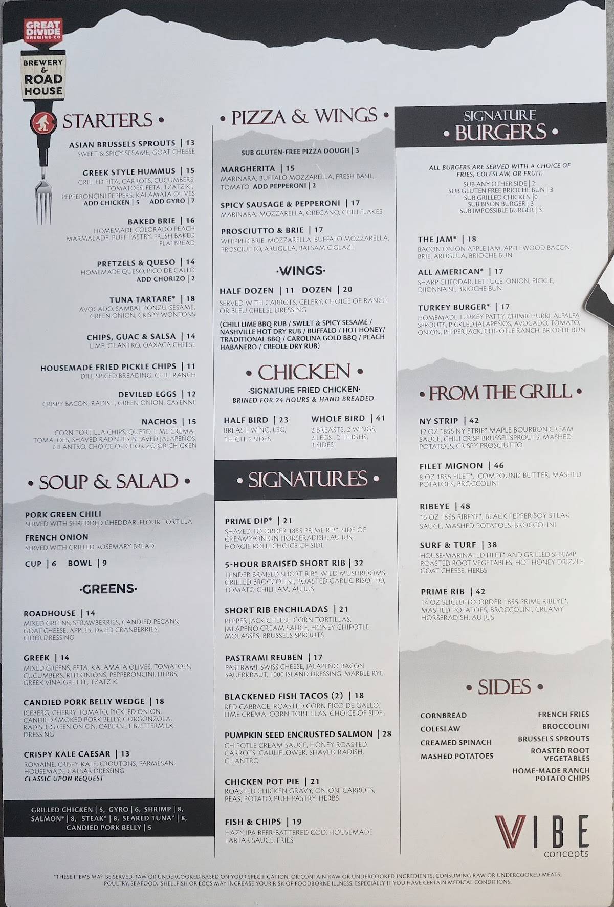 Menu at Great Divide Brewery & Roadhouse restaurant, Castle Rock, 215 ...