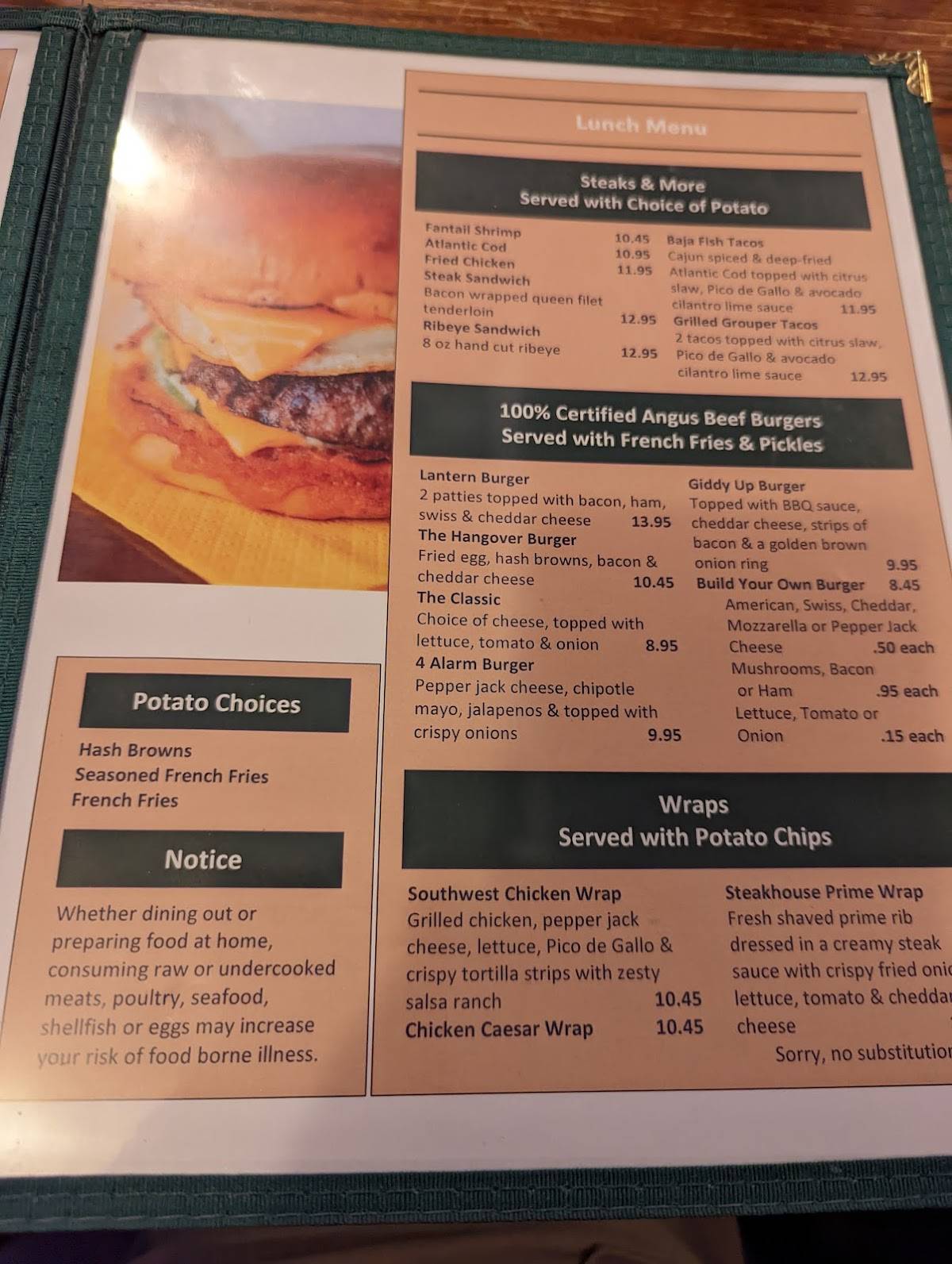 Menu at Green Lantern Restaurant, McFarland