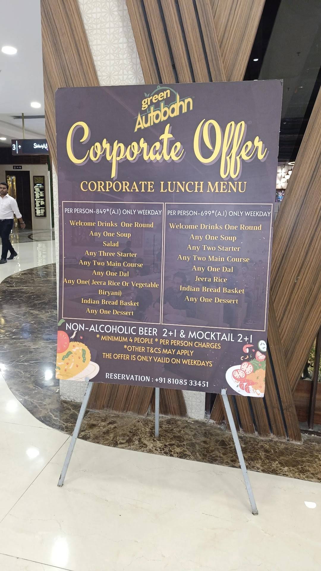 Menu at Green autobahn, Mumbai