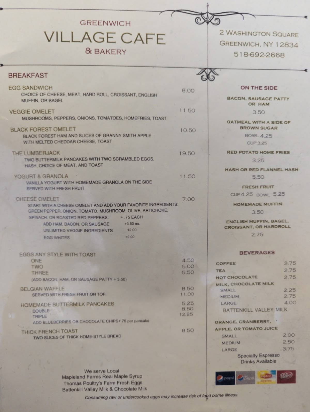 Menu at Witches Village Cafe, Greenwich