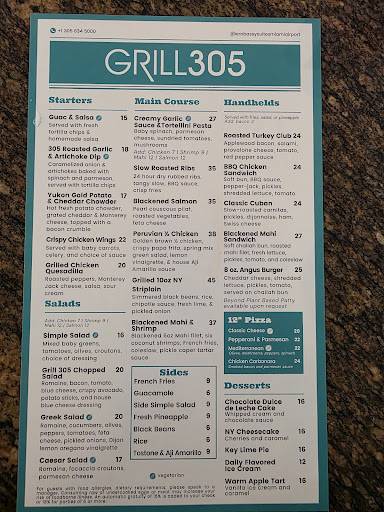 Menu at Grill 305 pub & bar, Miami