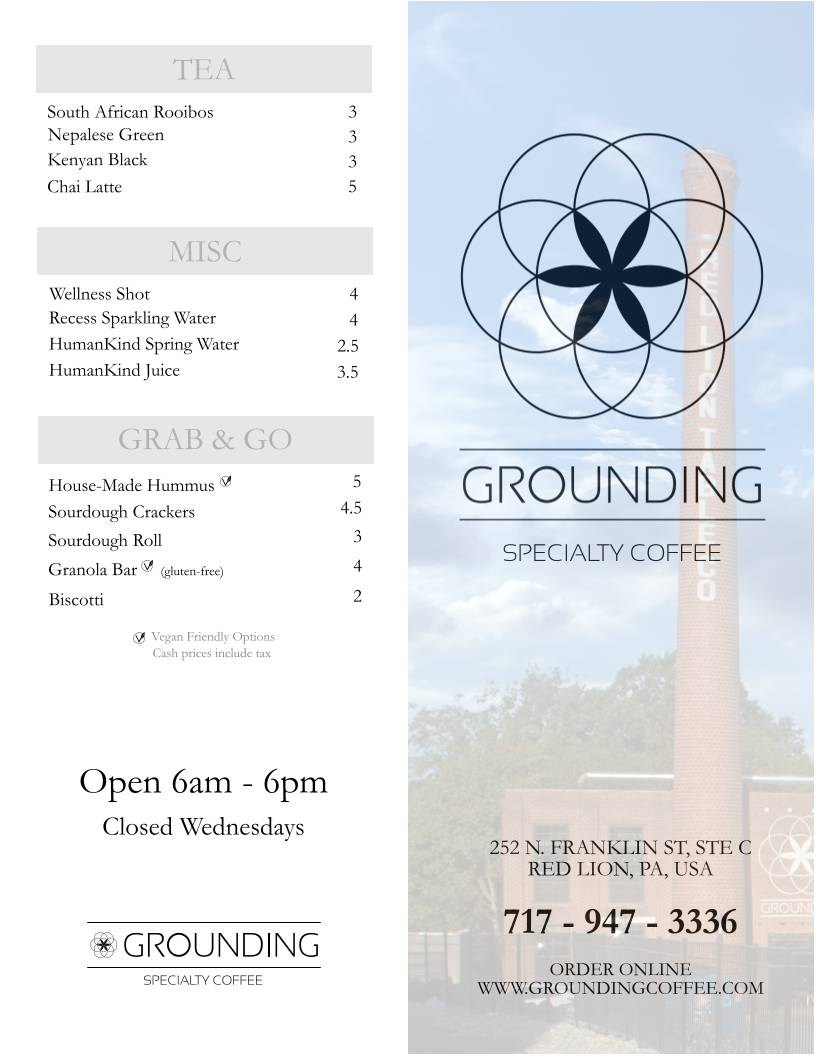 Menu at Grounding pub & bar, Red Lion