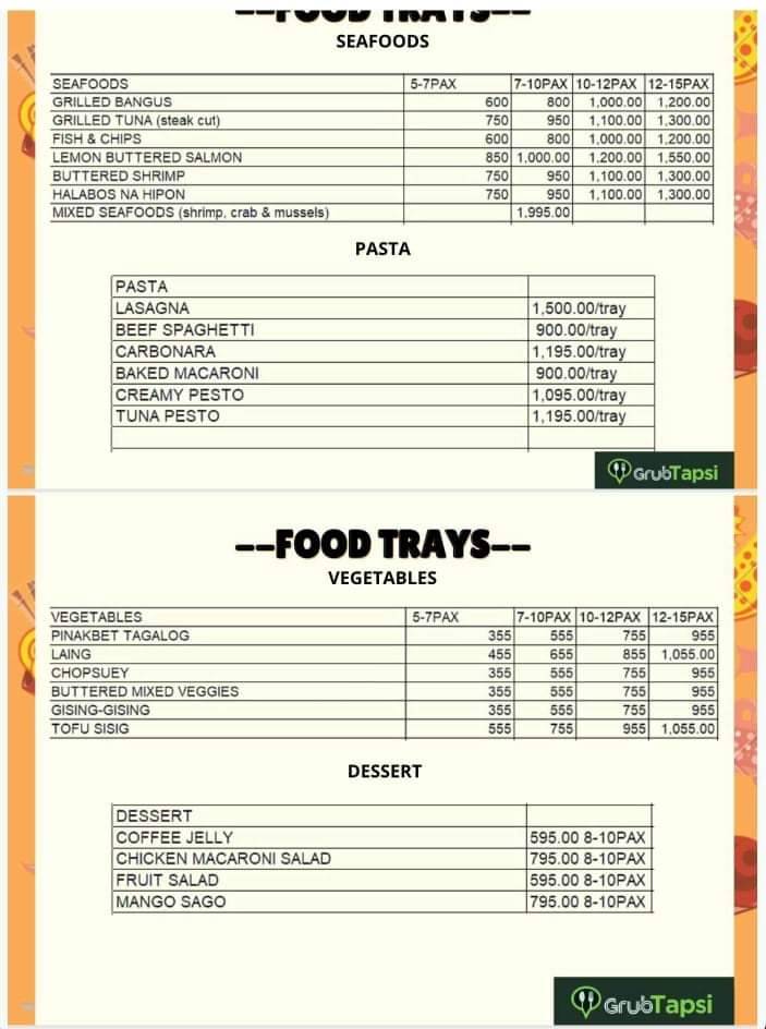 Carta del restaurante Grub Tapsi, Pasay, San Gregorio Village