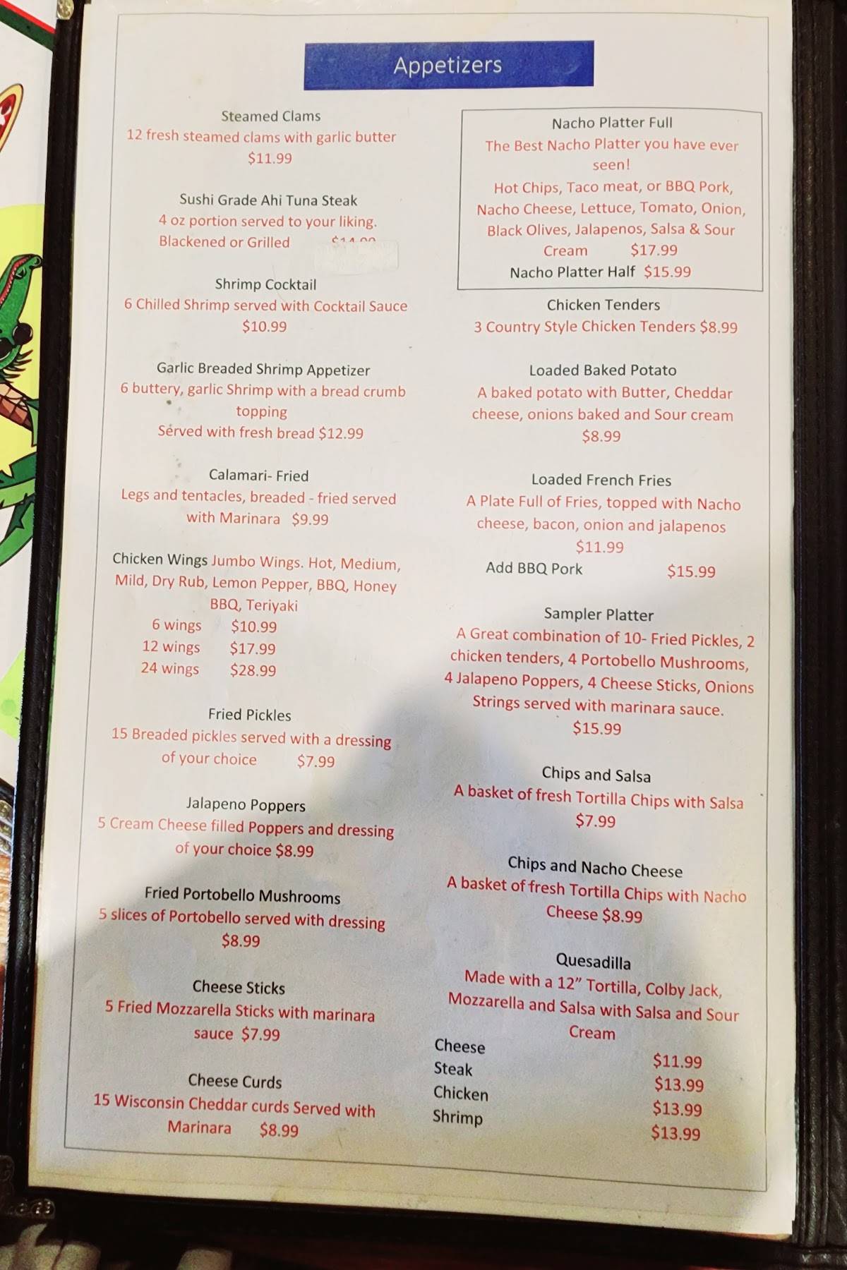 Menu at Grumpy Gators Bar & Grill, Homosassa