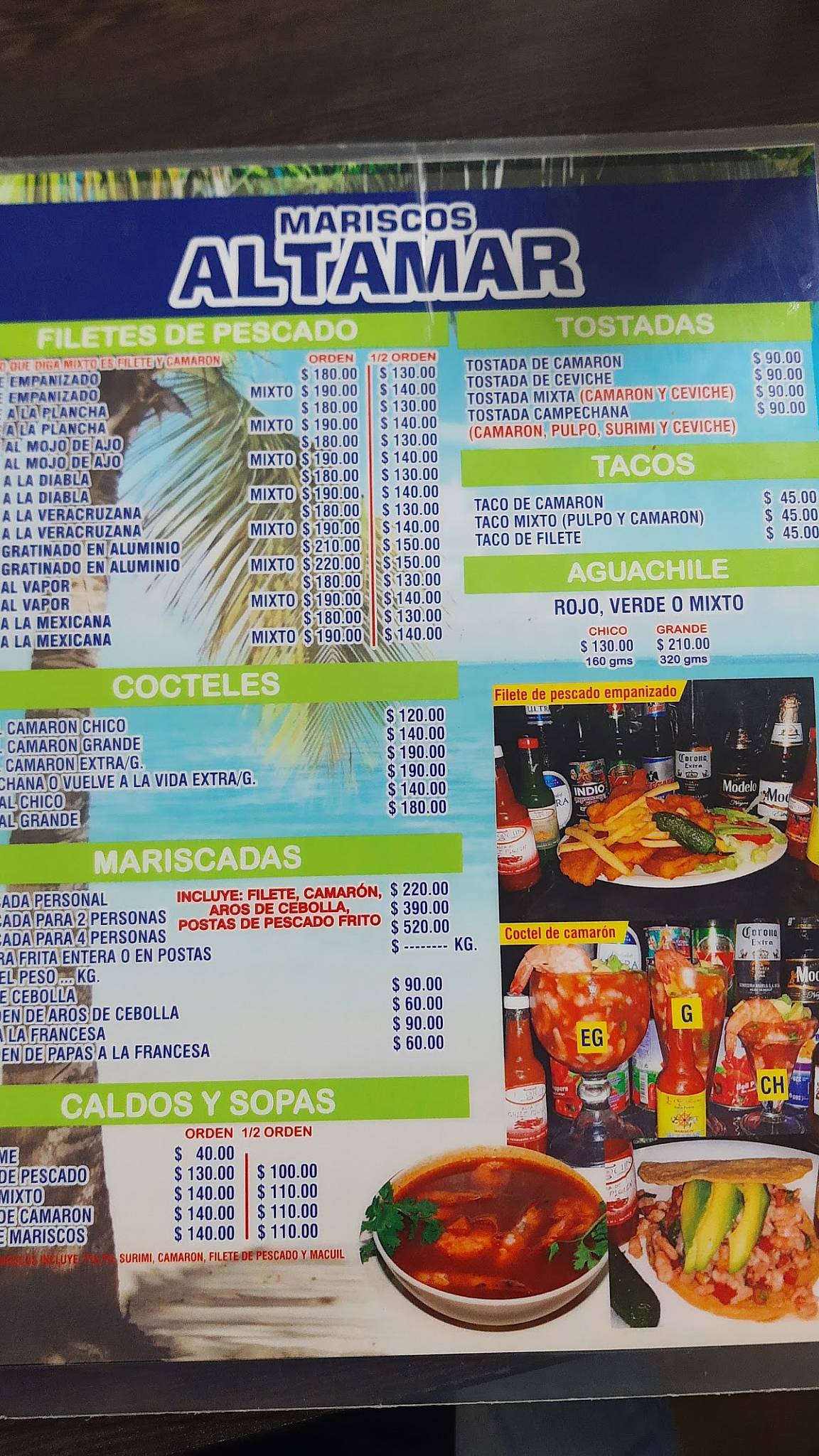 Carta del restaurante Mariscos altamar, Guadalupe