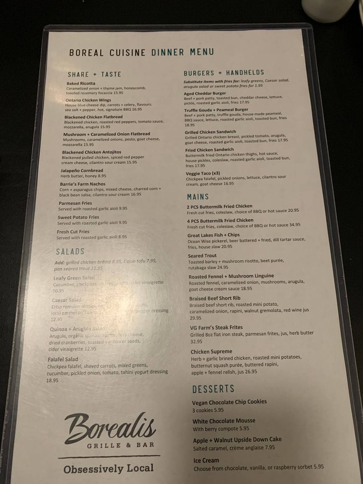 Menu at Borealis Grille & Bar (Guelph), Guelph