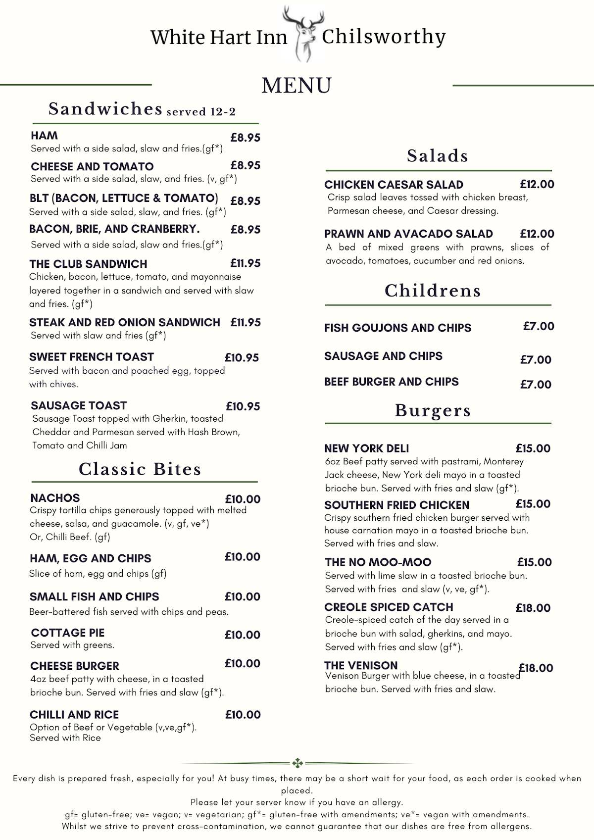 Carta del pub y bar The White Hart Inn, Gunnislake, The Street