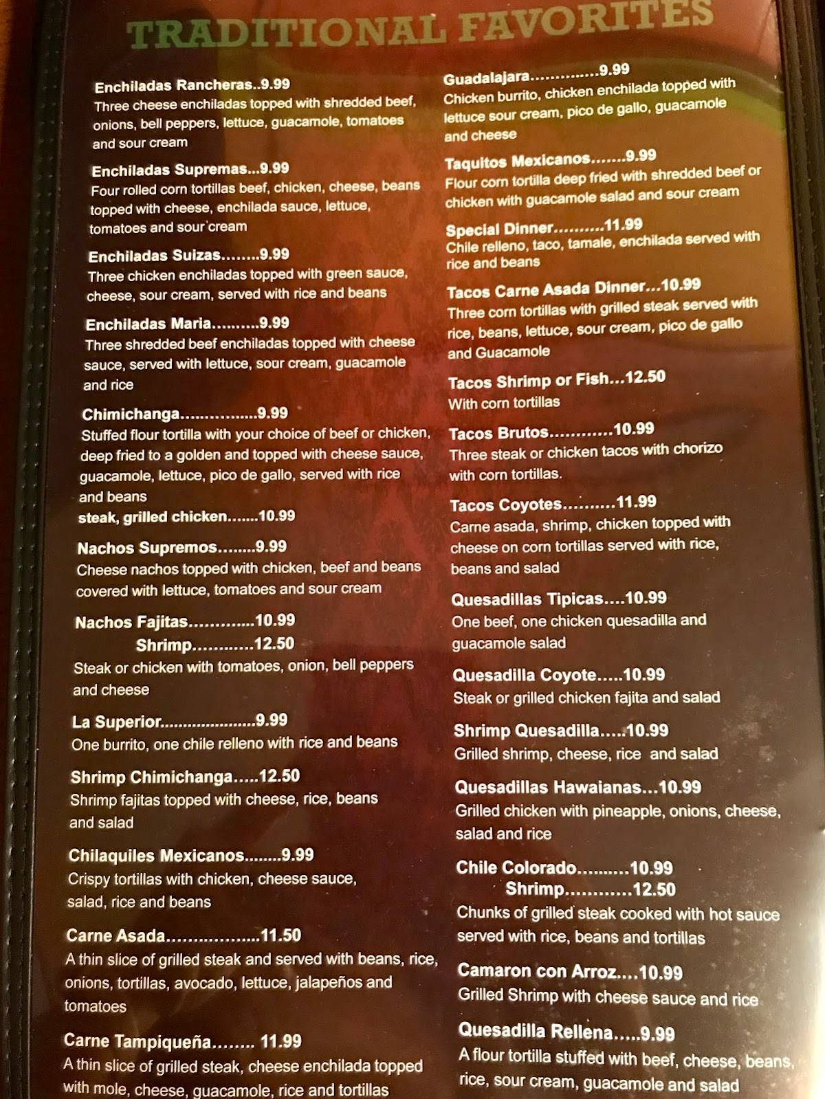 Menu at El Coyote Mexican Restaurant, Gurley, Hwy 72 E