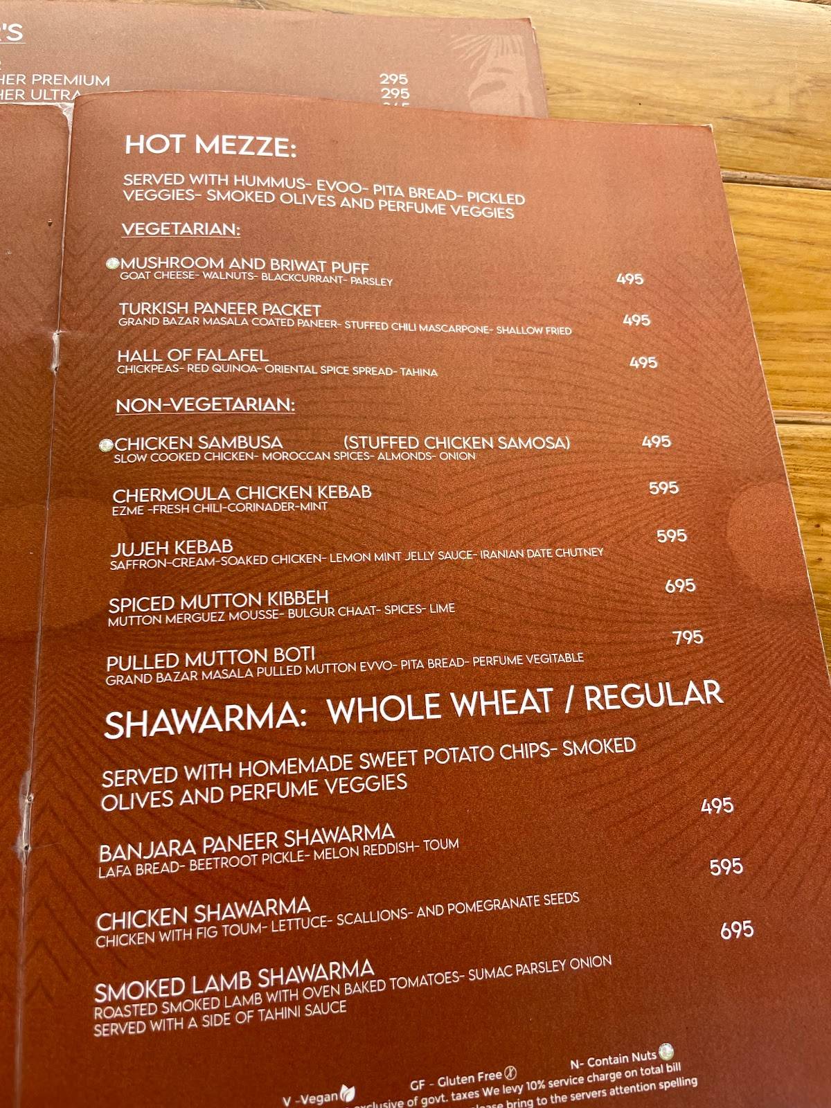 Menu at Bellagio, Gurugram