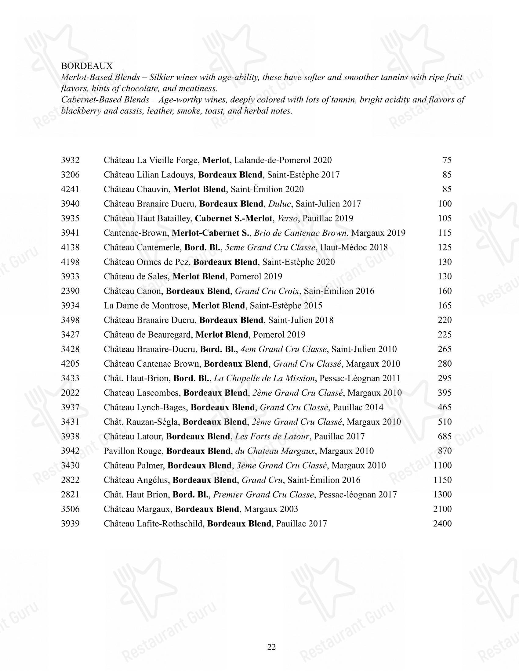 Menu at H&W Steakhouse, Peachtree Corners