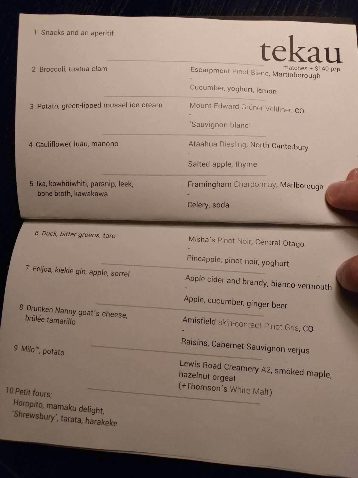 Menu at HIAKAI restaurant, Wellington