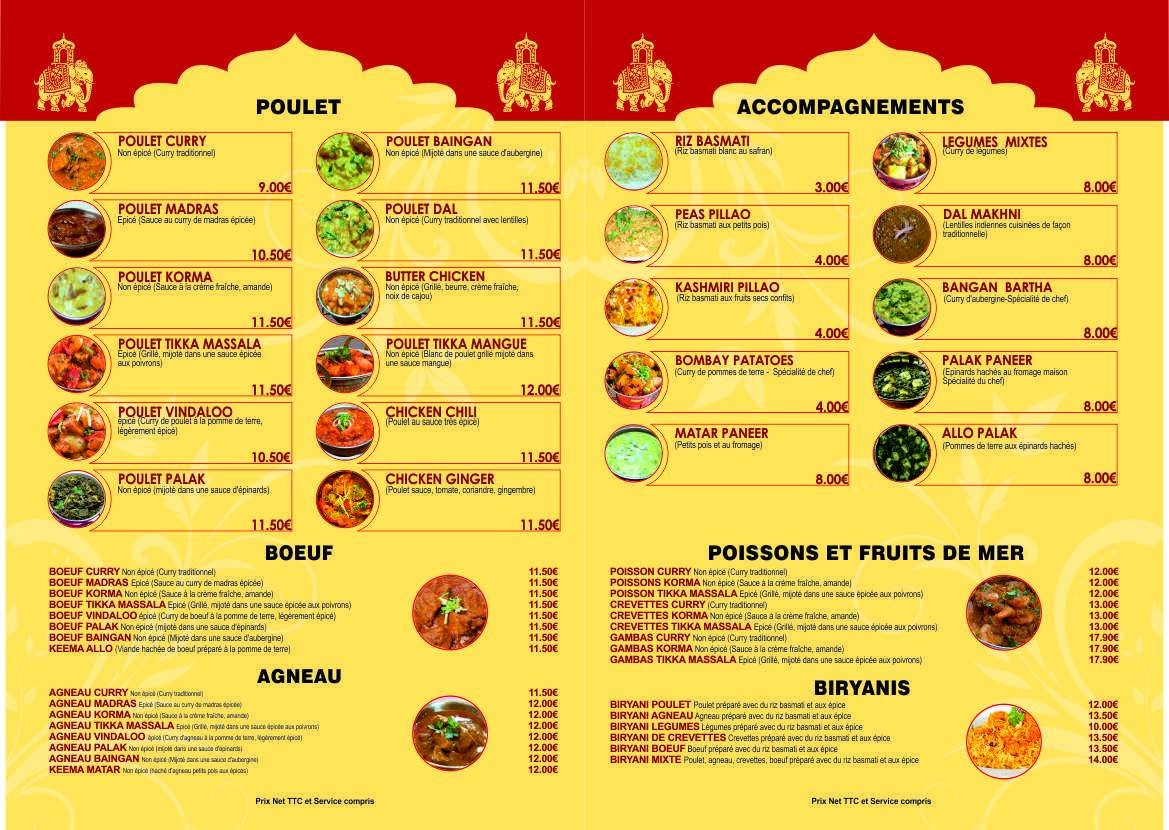 Menu au HIMALAYA Indien et pakistanais restaurant, Beauchamp