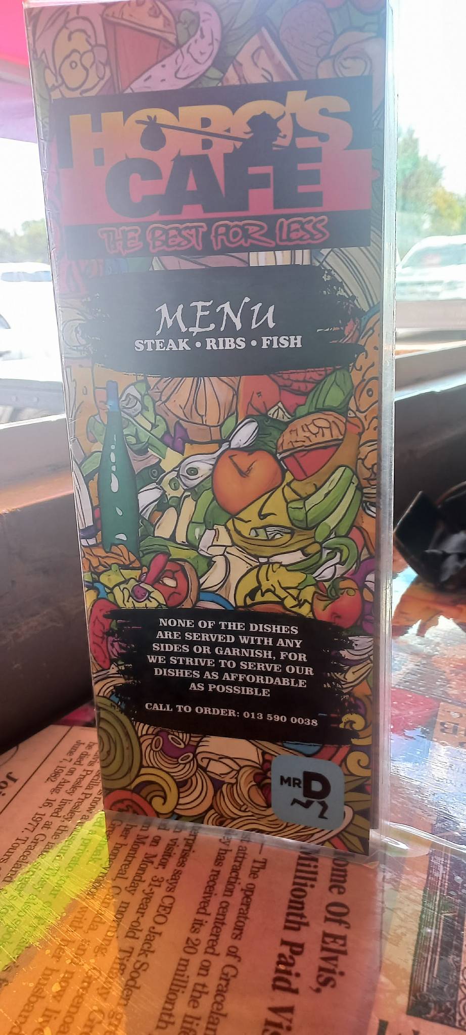 Menu at HOBOS restaurant, Middelburg