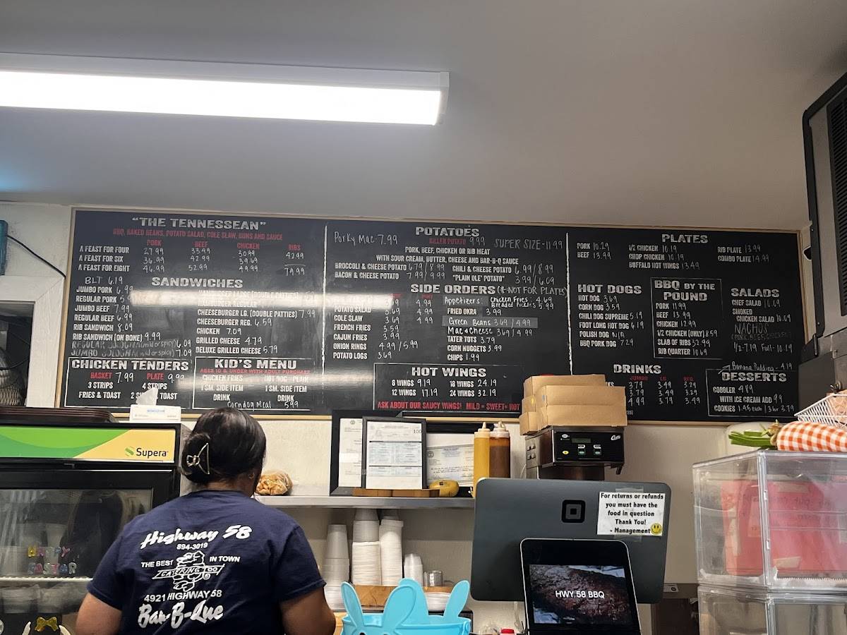 Menu at HWY 58 BBQ, Chattanooga