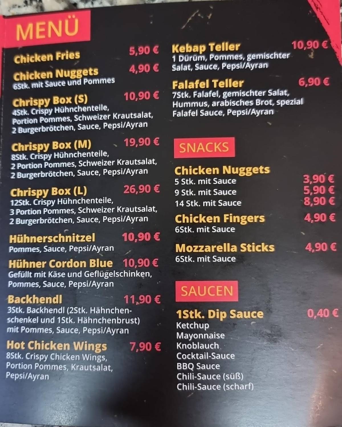 Speisekarte von Habibi Fried Chicken House restaurant, Gemeinde Imst