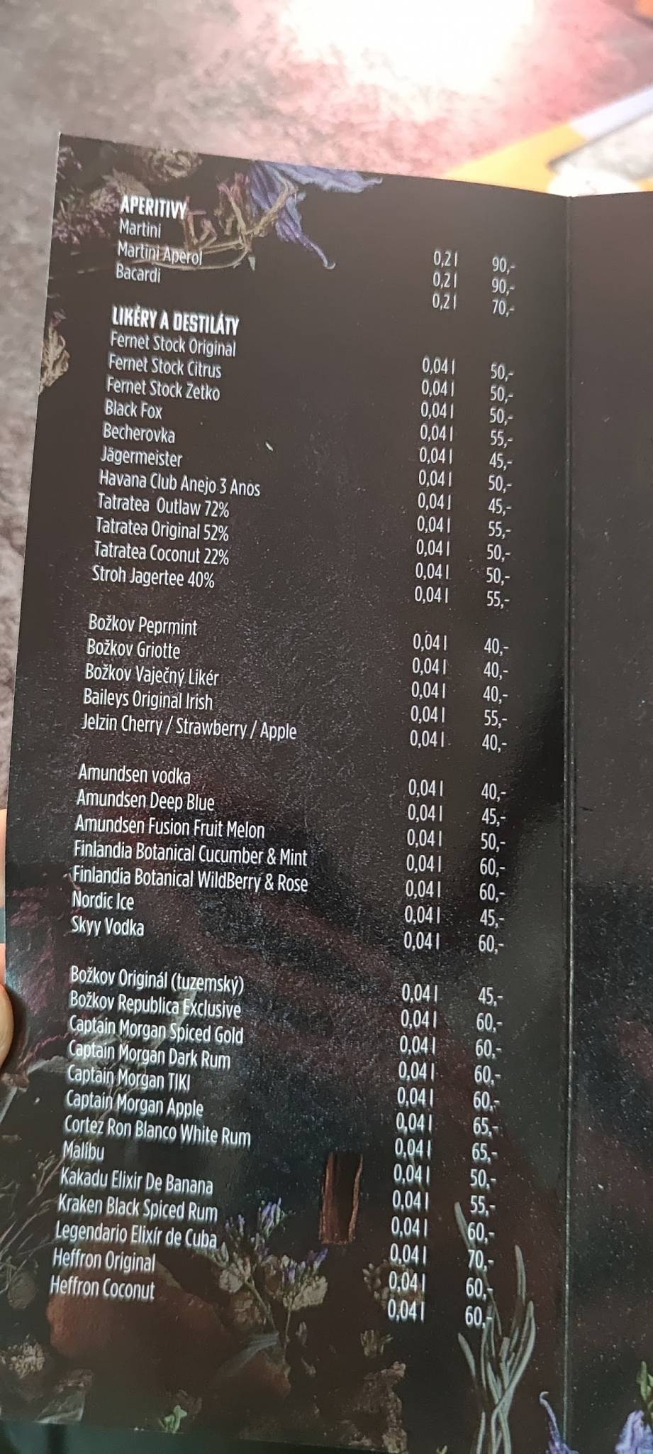 Menu at Haiti Bar, Klatovy