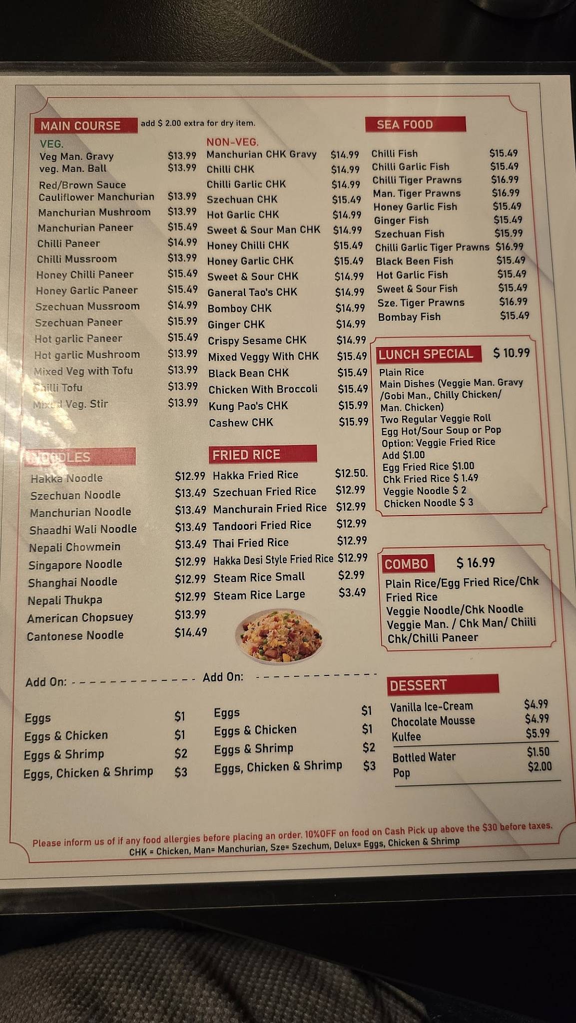 Menu at Hakka Desi Spice restaurant, Brampton