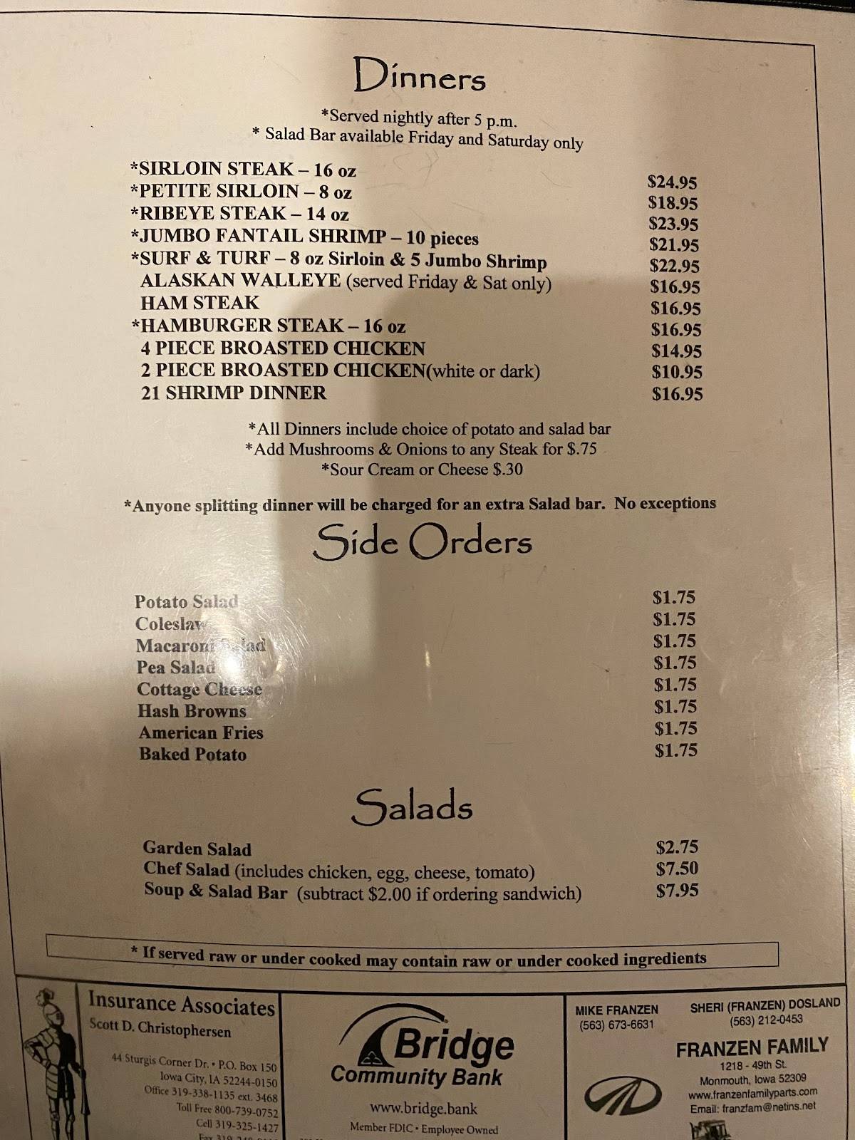 Menu at Hale Tap & Supper Club, USA, Co Rd E45