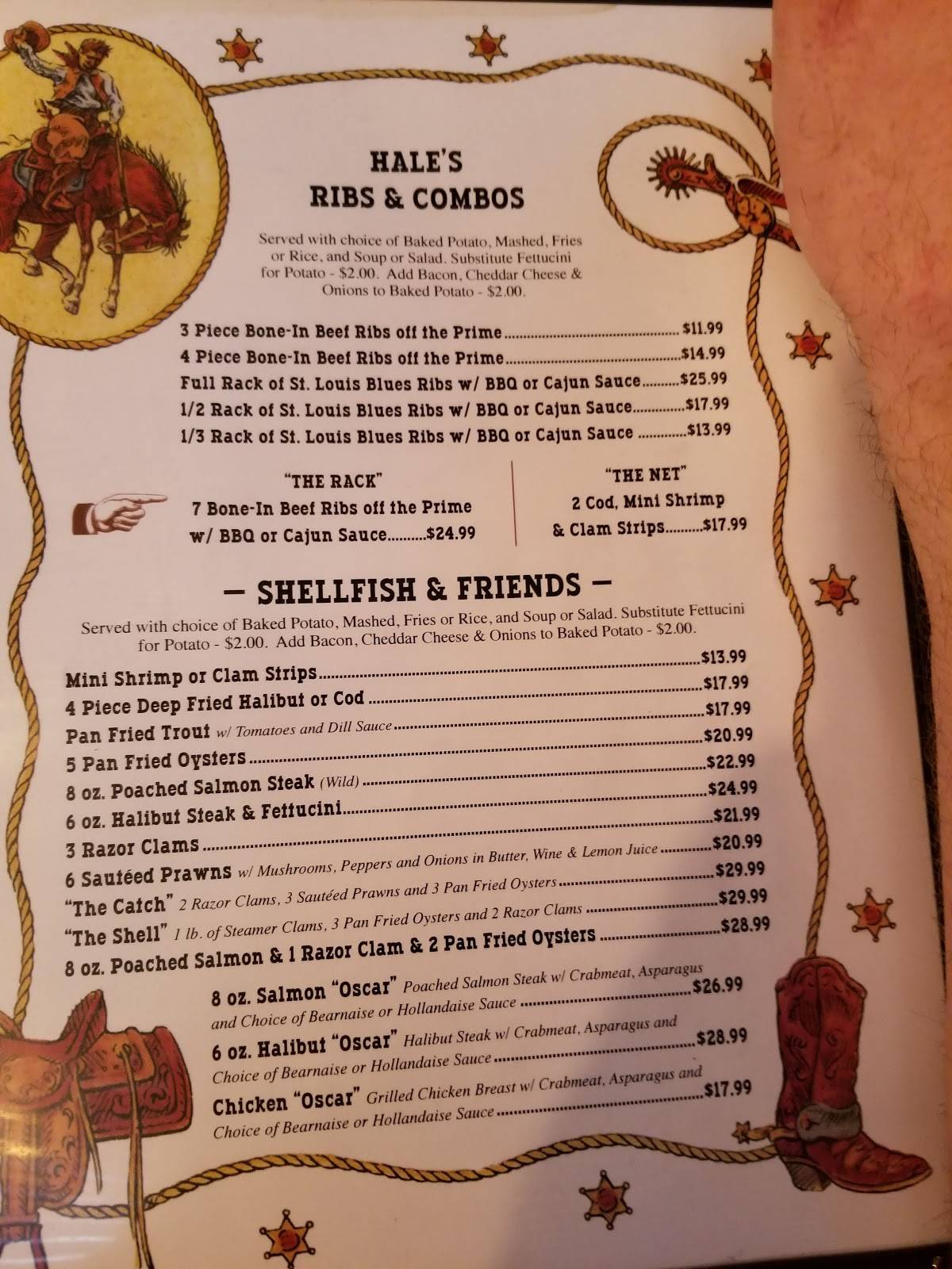 Menu at Hale's Tavern steakhouse, Hermiston