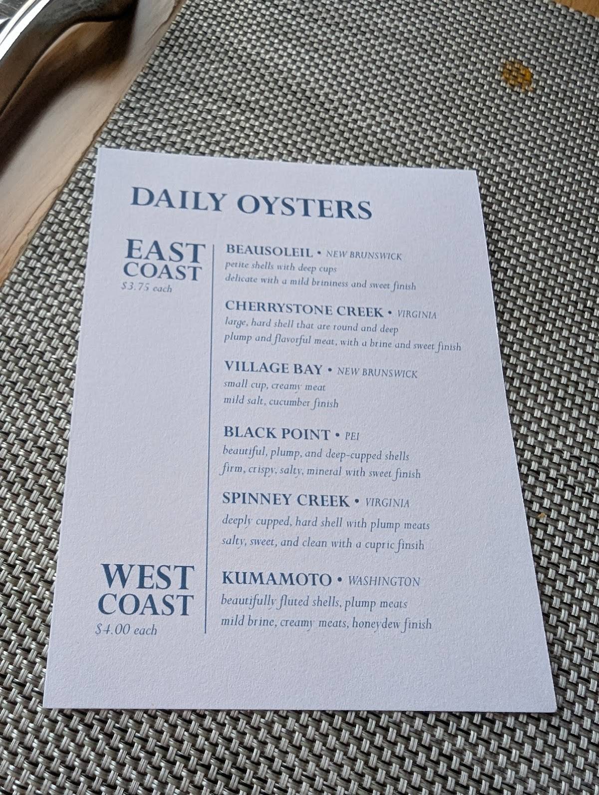 Menu at Half Moon restaurant, Dobbs Ferry