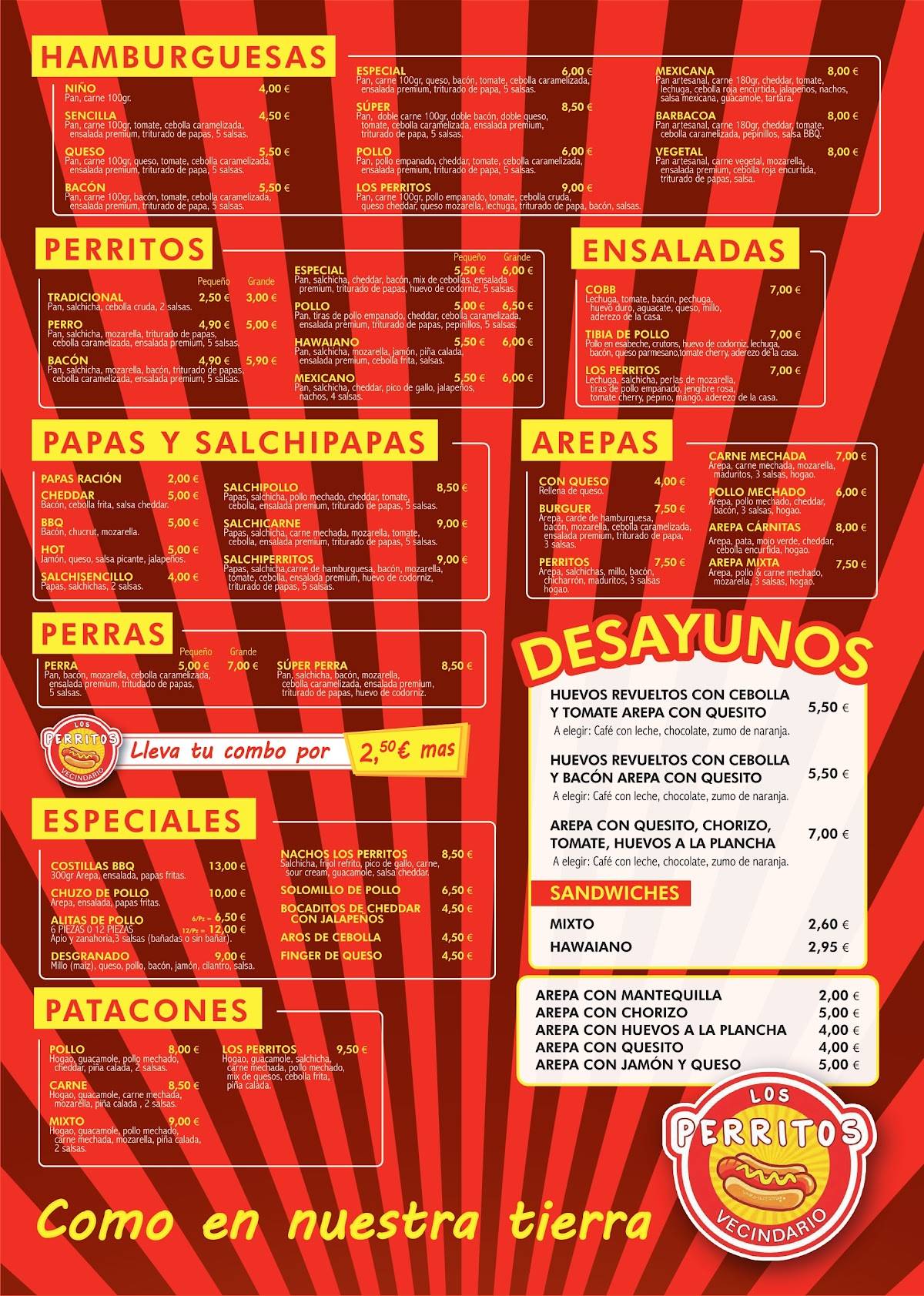 Carta del restaurante Hamburguesería Los perritos, Vecindario