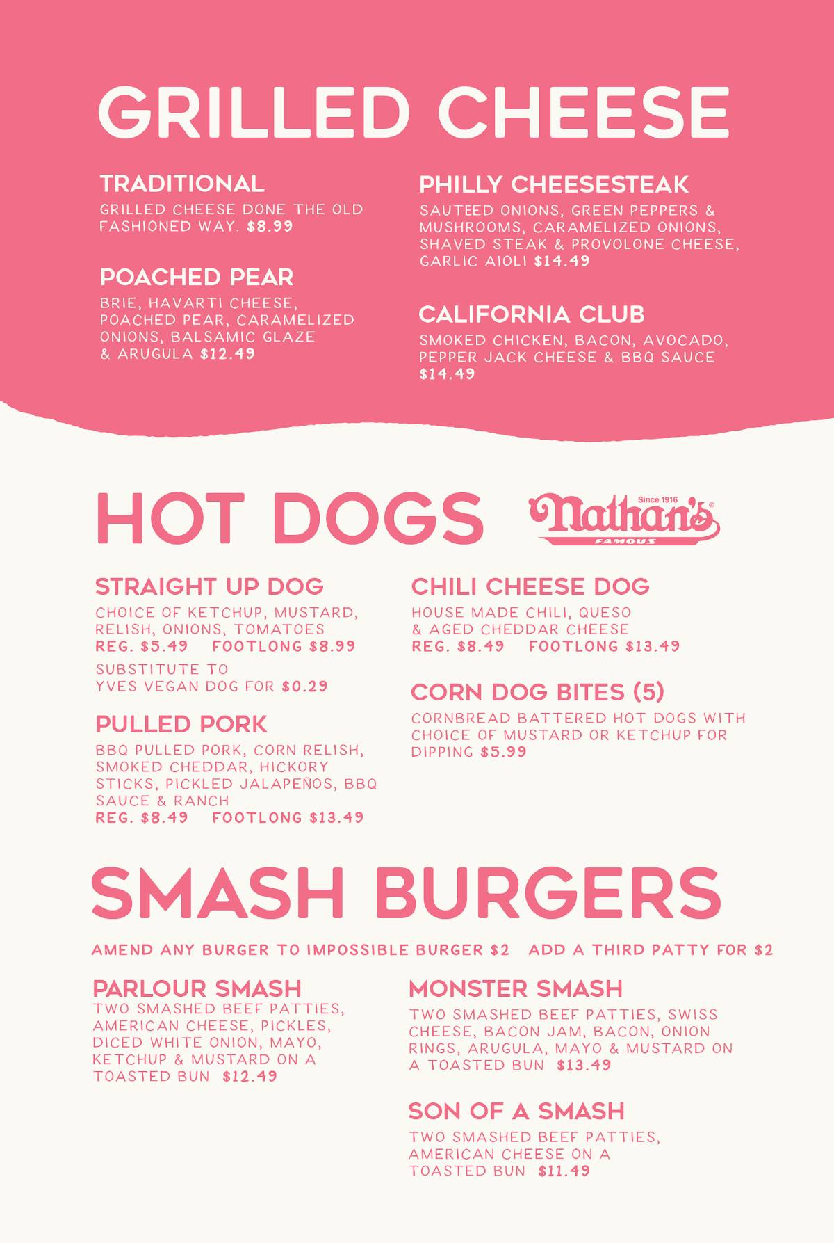 Carta de The Parlour Dairy Bar, Hamilton, 224 Ottawa St N