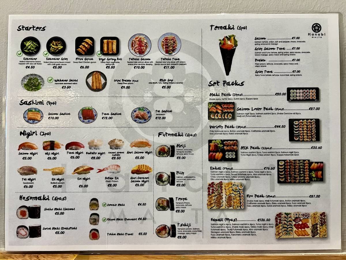 Menu at Hanabi Malta restaurant, Birkirkara