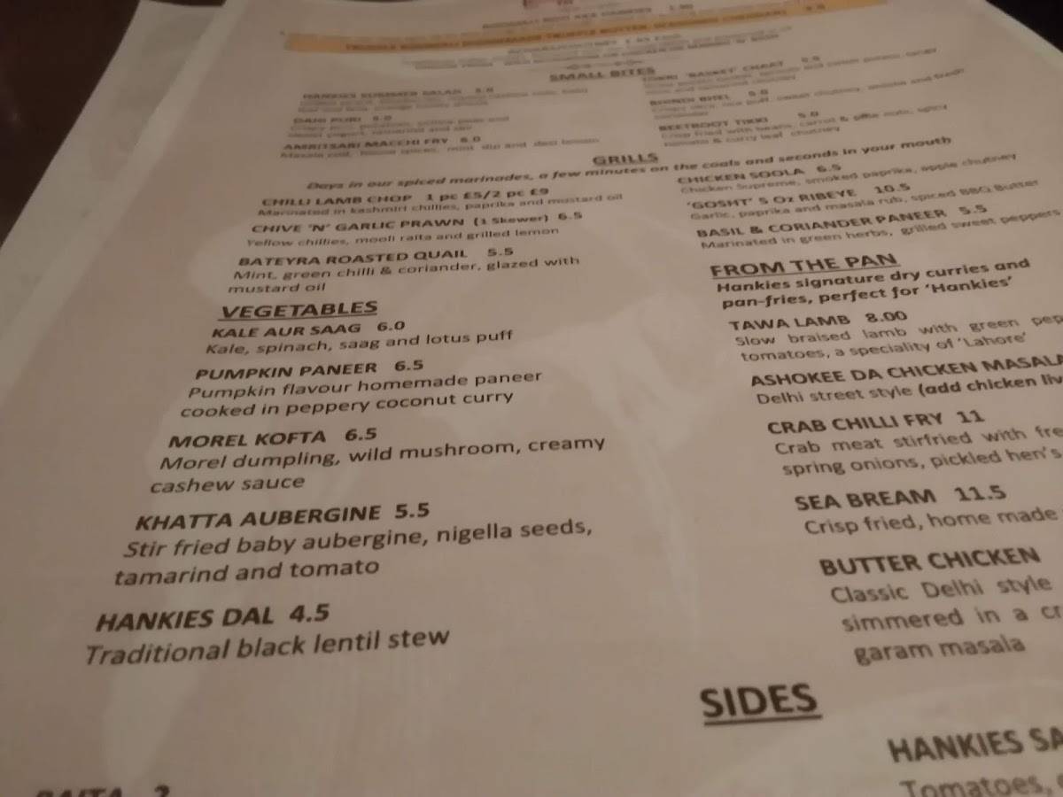 Carta de Hankies Cafe, Londres