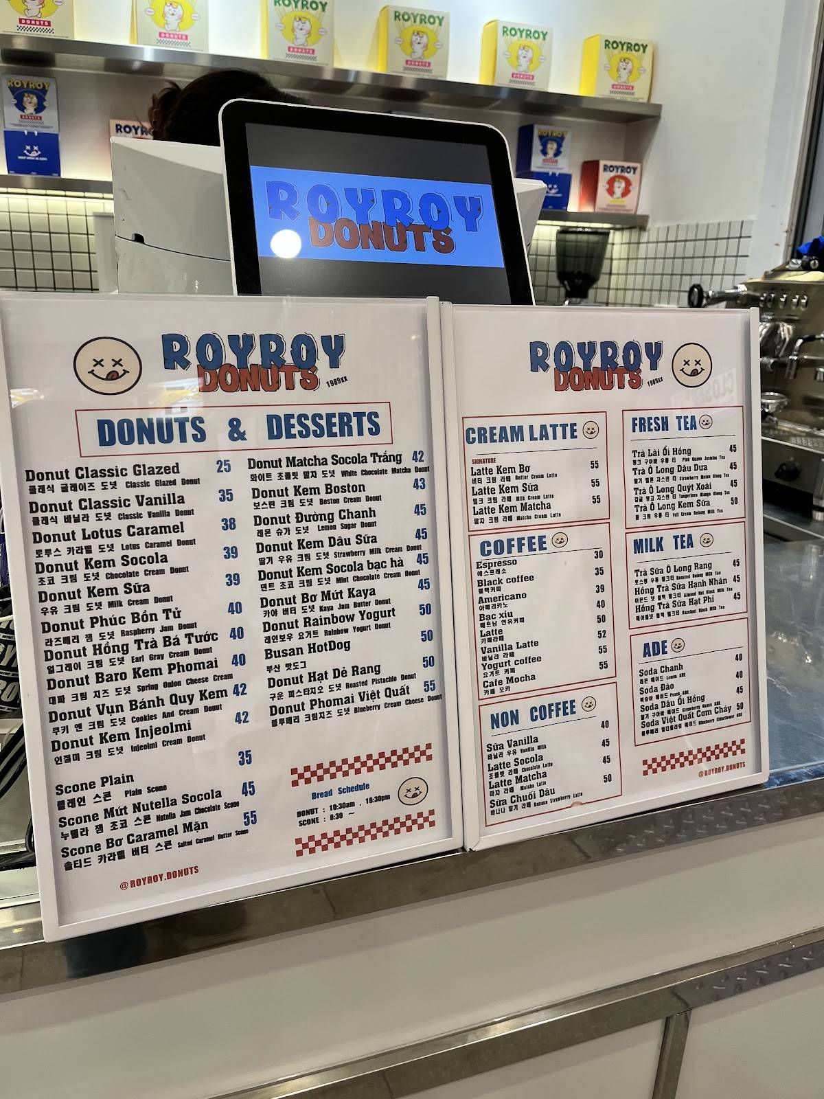 Menu at ROYROY DONUTS, Hanoi