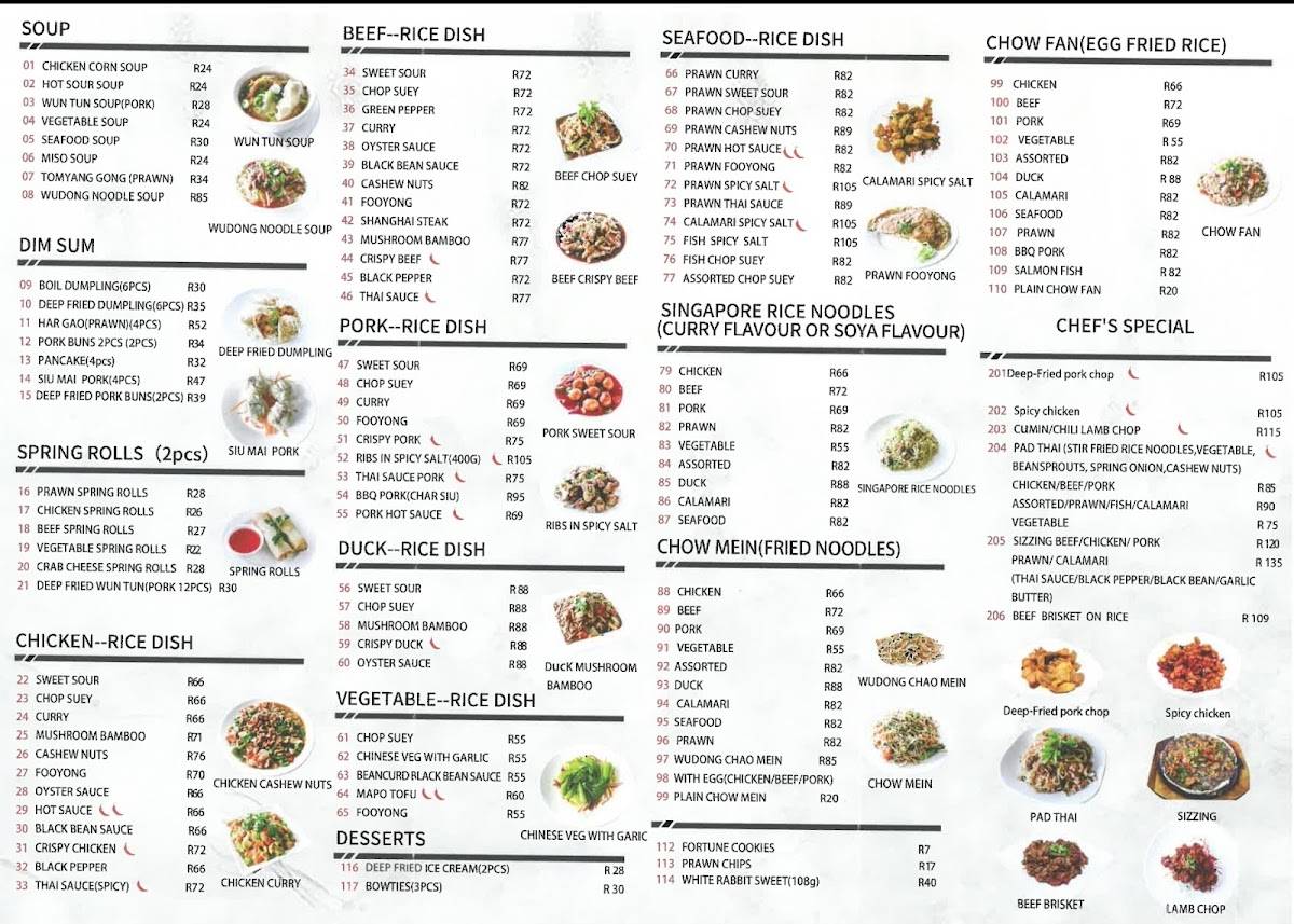 Menu at Hao li Lai Chartwell shopping centre restaurant, Midrand