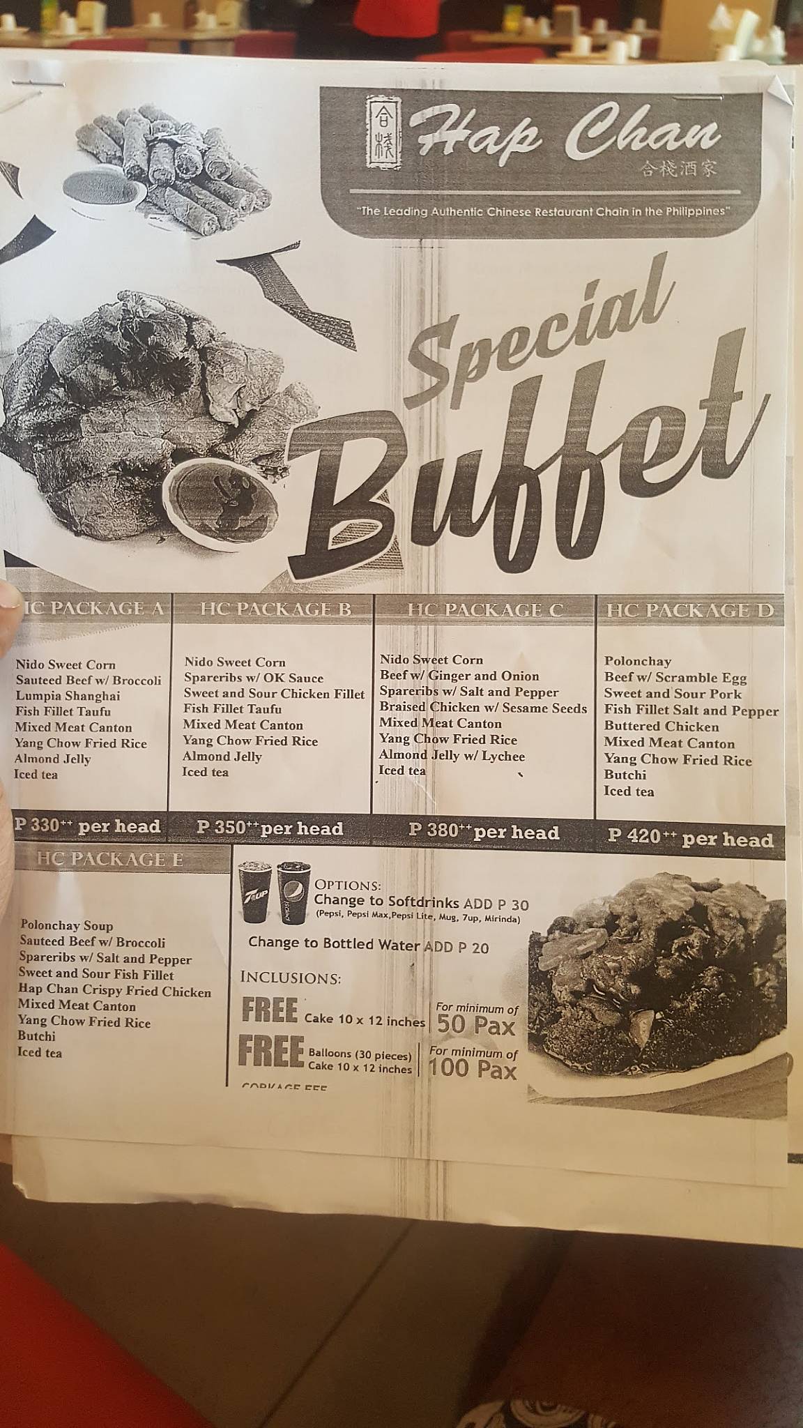 Menu at Hap Chan Bataan restaurant, Mariveles, Freeport Area of Bataan