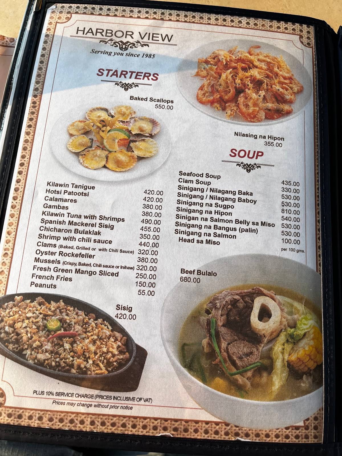 Menu at Harbor View Restaurant, Manila, South Dr
