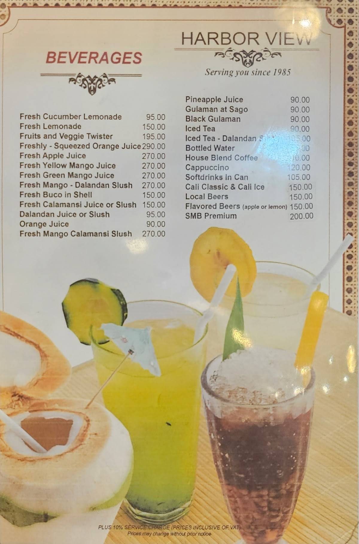 Menu at Harbor View Restaurant, Manila, South Dr