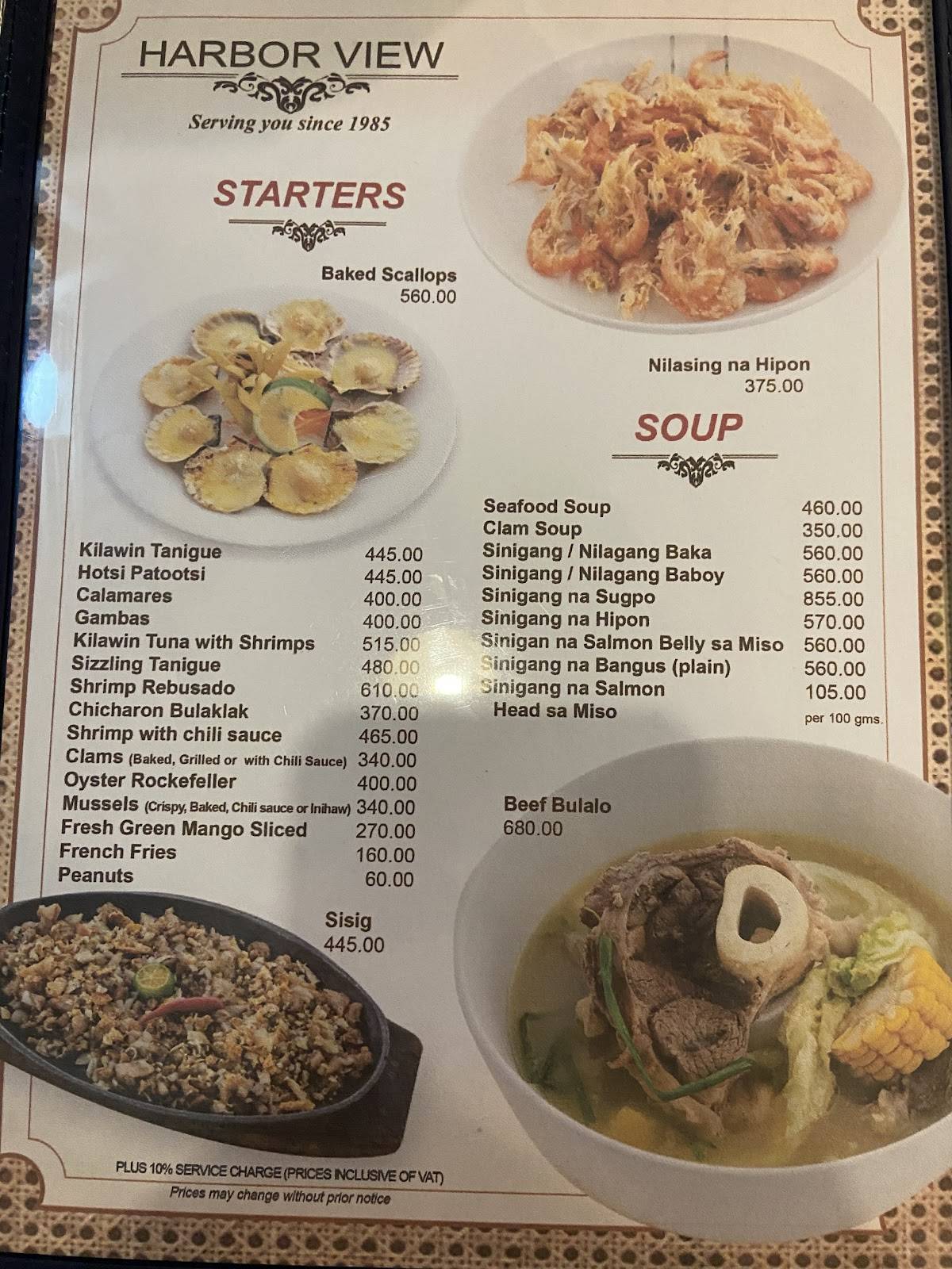 Menu at Harbor View Restaurant, Manila, South Dr