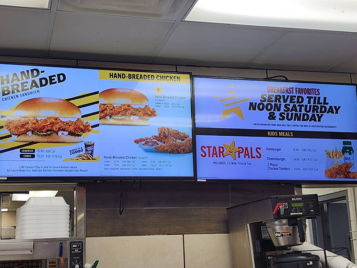 Menu at Hardee’s fast food, Rutherfordton, 116 College Ave