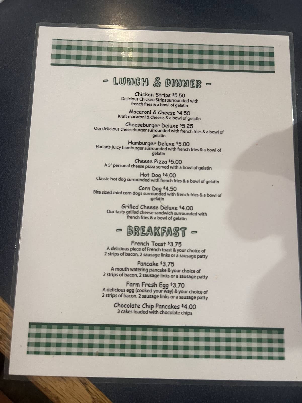 Menu at Harlan's Fine Foods restaurant, Davenport