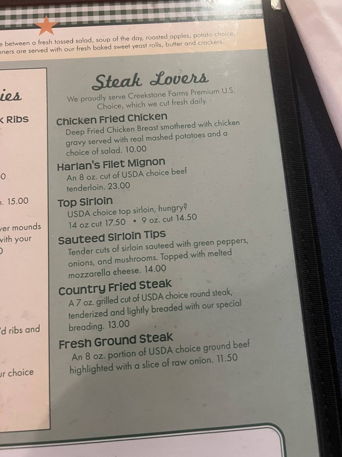 Menu at Harlan's Fine Foods restaurant, Davenport