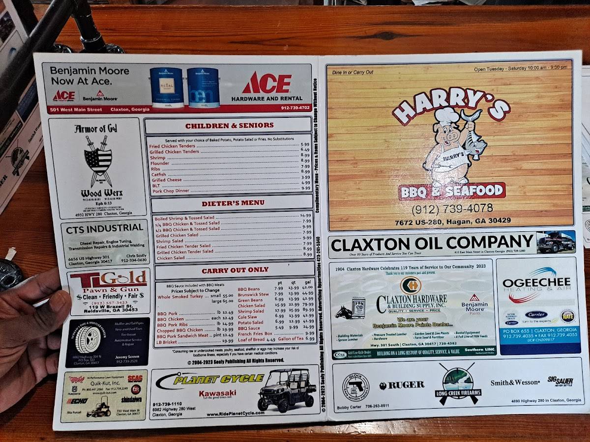 Menu at Harry's Barbeque and Seafood, Hagan