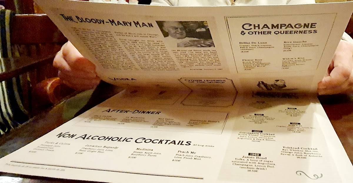 Menu at Harry's New York Bar, Paris