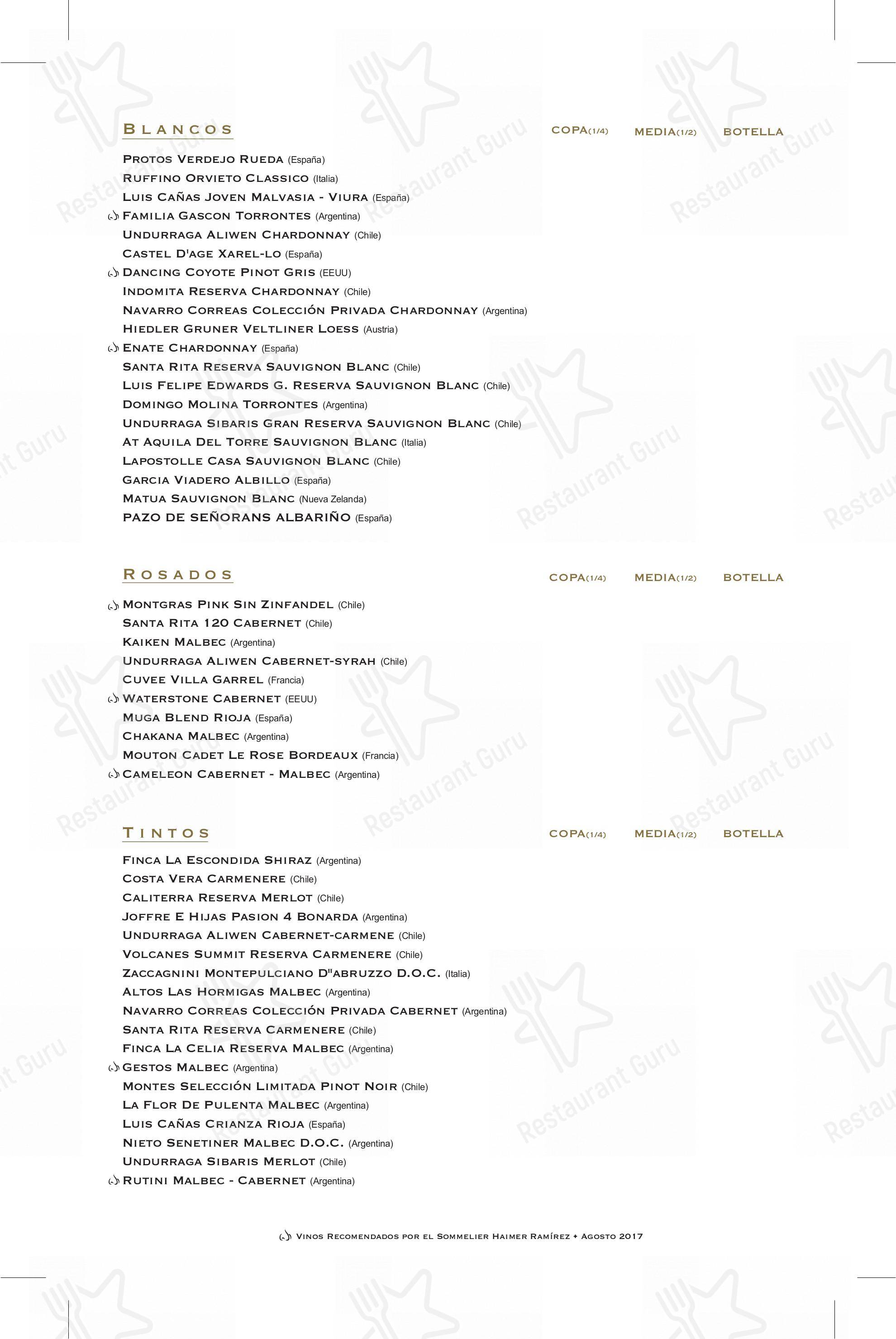 Menu at Harry's Sasson Restaurant, Cartagena
