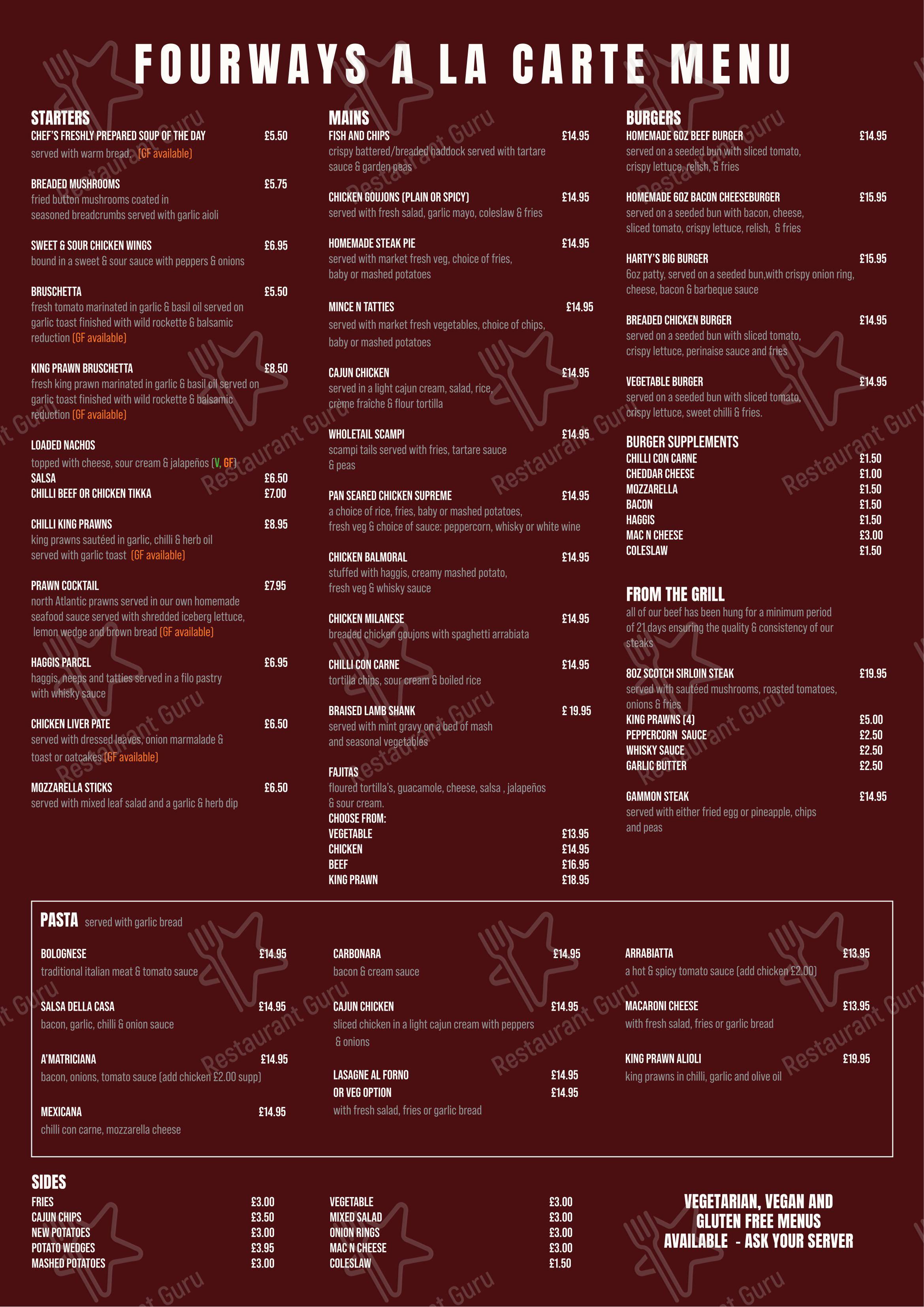 Menu at Hartys at the Fourways restaurant, Airdrie