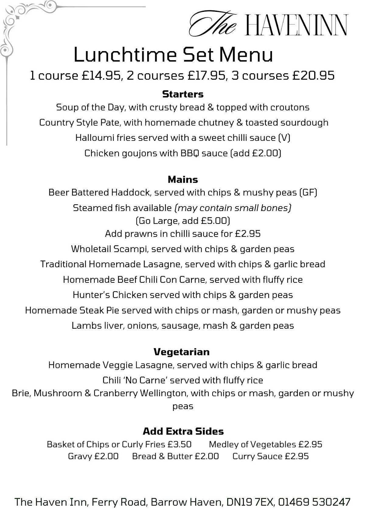 Menu at Haven Inn pub & bar, Barrow upon Humber