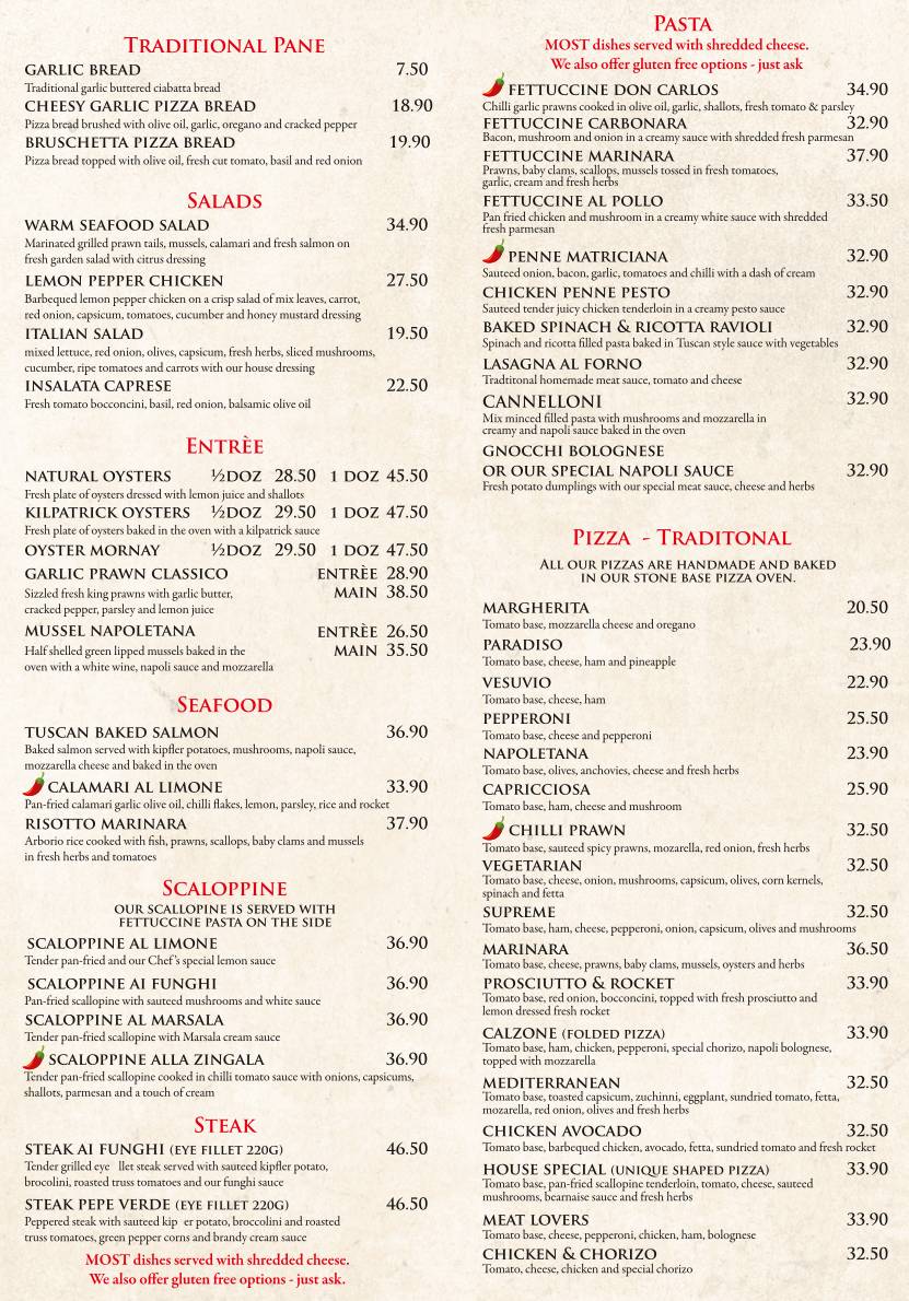 Menu at Marinara Restaurant, Hawthorne